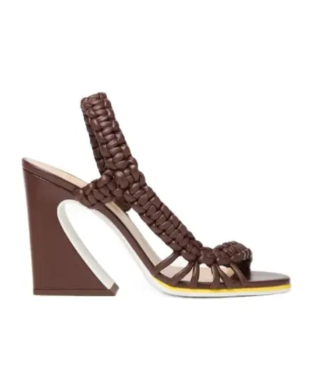 Fendi Arco Braided Heeled Sandals - Dark Brown