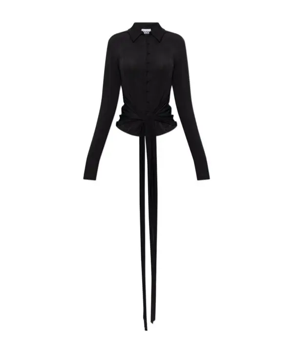 GANNI Collared Tie-front Cardigan - Black