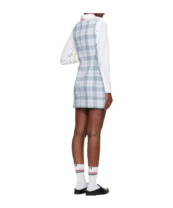 Thom Browne Plaid Square Neck Suspender Dress - White