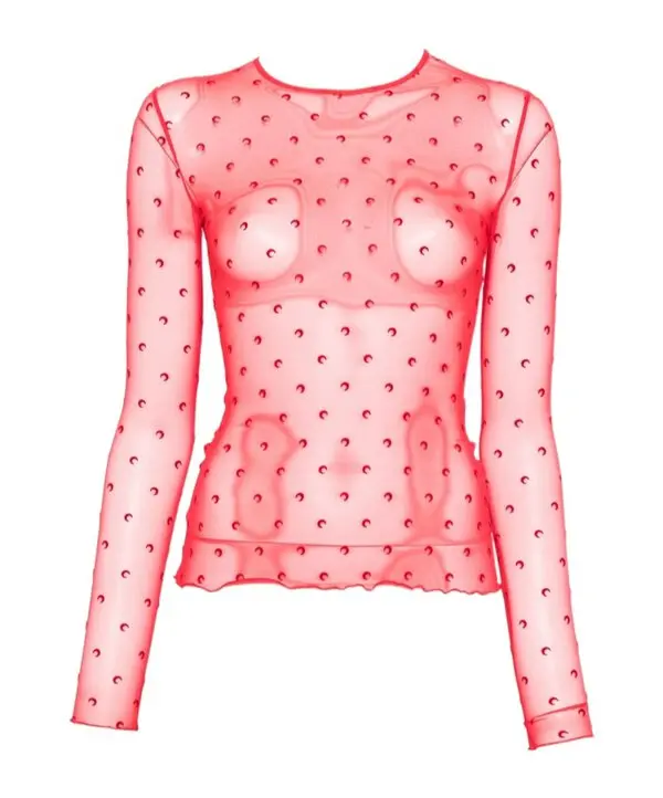 MARINE SERRE Moon-print Mesh T-shirt - Pink