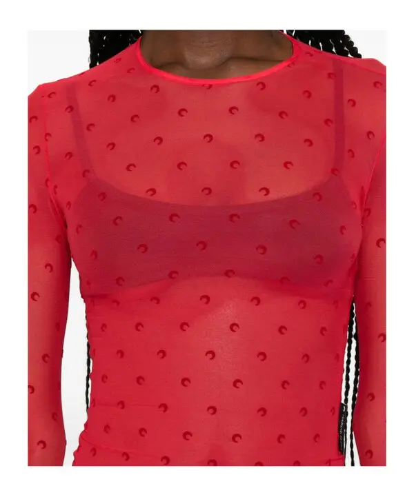 MARINE SERRE Moon-print Mesh T-shirt - Pink