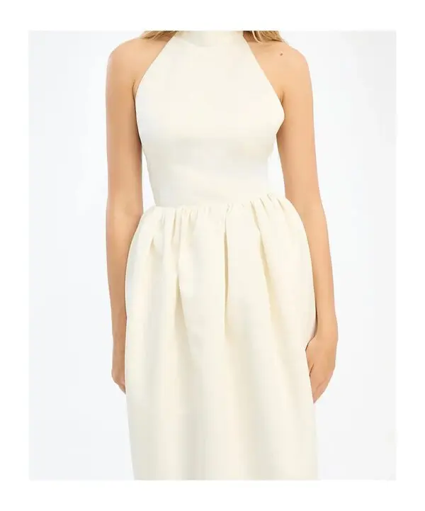 ROTATE BY BIRGER CHRISTENSEN Halterneck Satin Maxi Dress With Mandarin Collar And Open Back - White