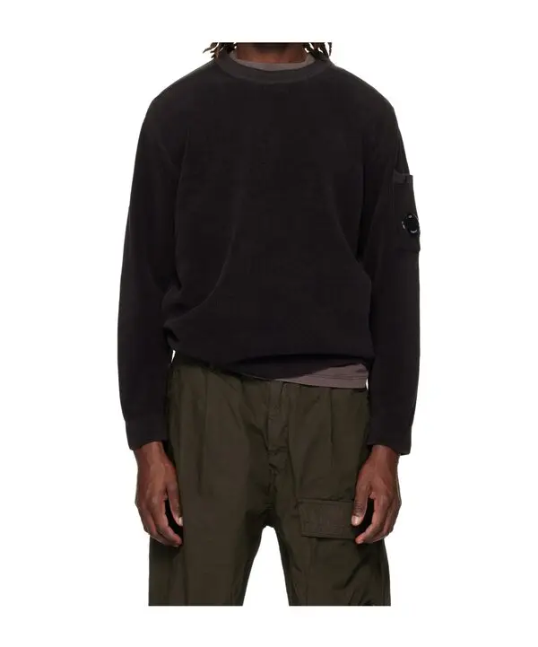 C.P. COMPANY Garment Dyed Lens Crew Neck Sweater - Black