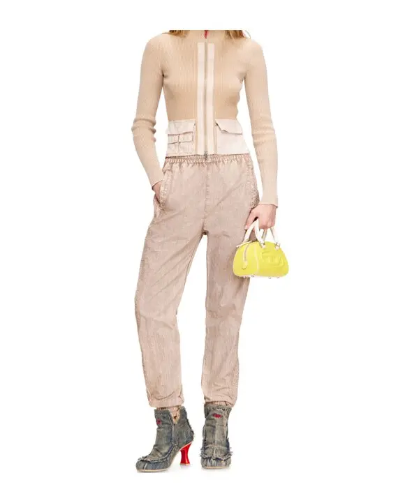 DIESEL® Rib-knitted Mock Neck Cardigan With Denim Accents