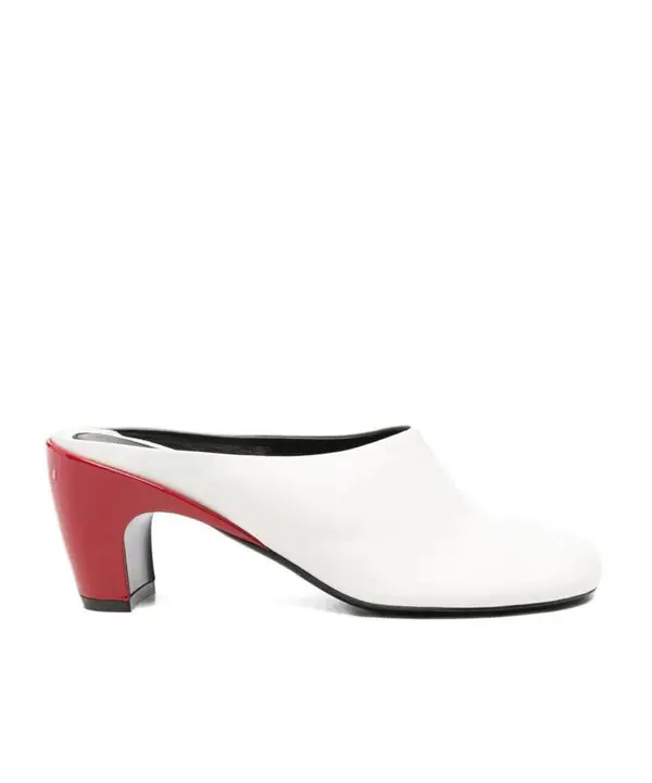 Dries Van Noten Leather Mules With Chunky Heel - White