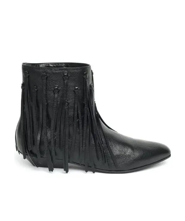 Saint Laurent Low-heeled Boots With Fringe Detailing