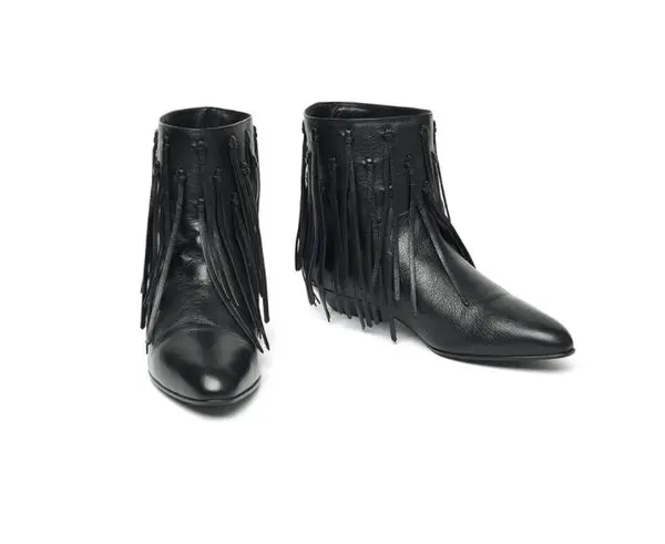 Saint Laurent Low-heeled Boots With Fringe Detailing