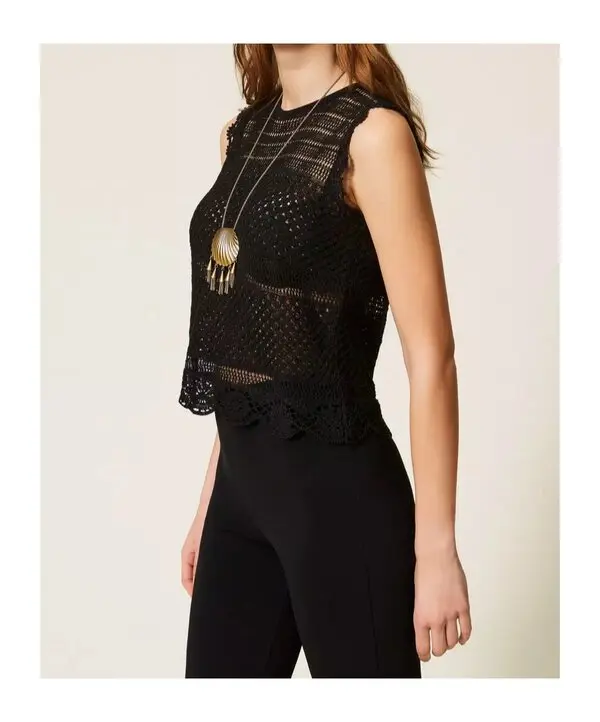 TWINSET Crochet Rhinestone Knit Top