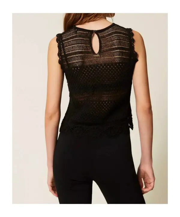 TWINSET Crochet Rhinestone Knit Top