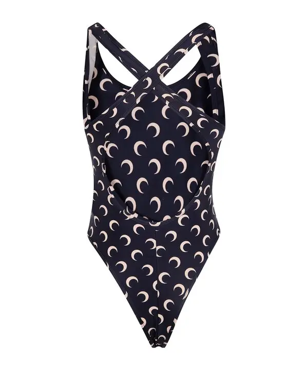 MARINE SERRE Moon Print One Piece Swimsuit - Black