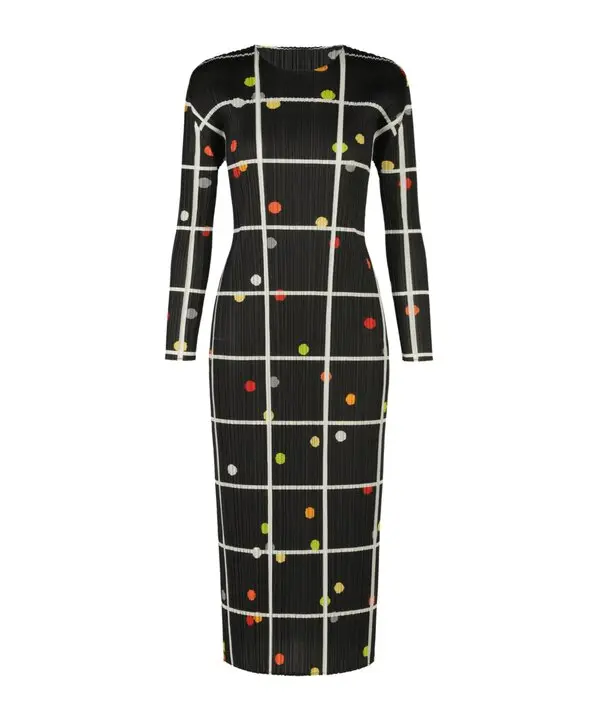 PLEATS PLEASE BY ISSEY MIYAKE Grid Print Pleated Dress