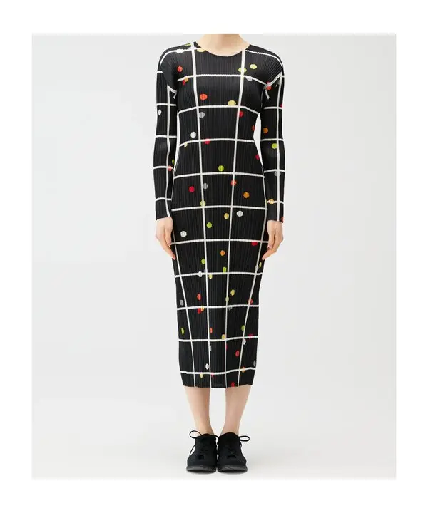 PLEATS PLEASE BY ISSEY MIYAKE Grid Print Pleated Dress