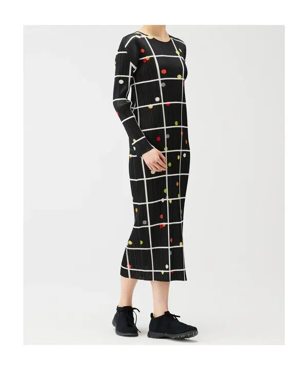 PLEATS PLEASE BY ISSEY MIYAKE Grid Print Pleated Dress