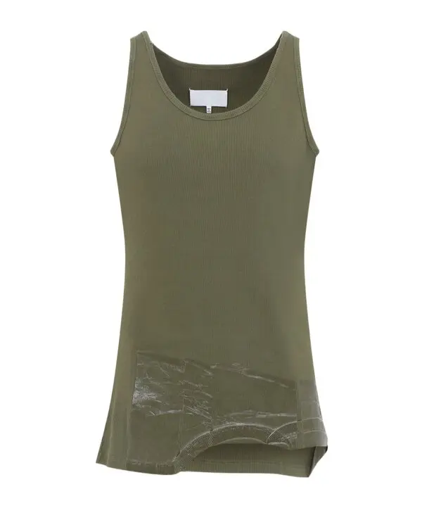 MAISON MARGIELA Ribbed Tank Top With Asymmetrical Hem - Olive