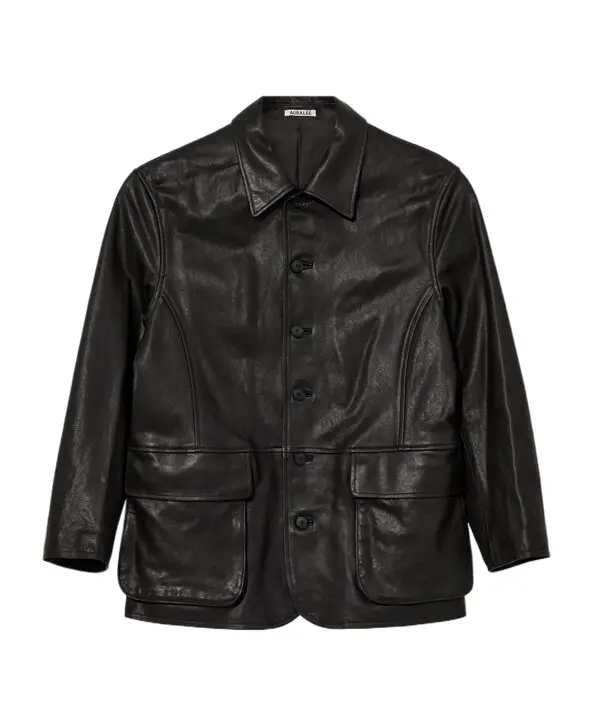 Auralee Long-sleeved Leather Jacket - Black