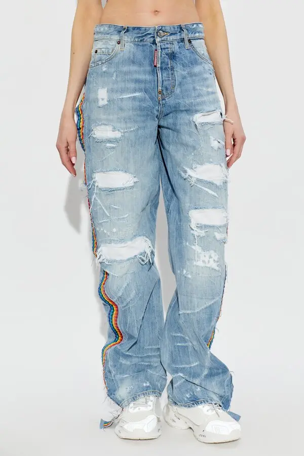 Dsquared2 Distressed Loose Twist Jeans With Rainbow Detailing