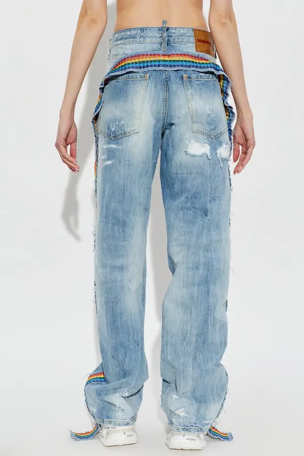 Dsquared2 Distressed Loose Twist Jeans With Rainbow Detailing