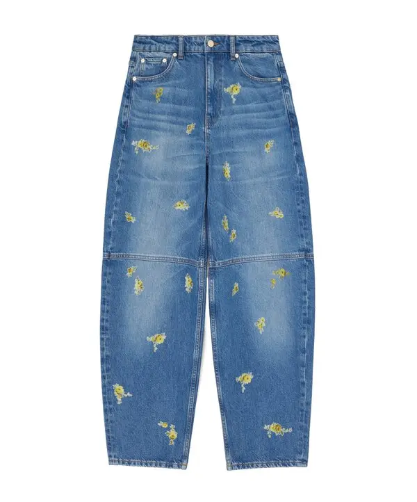 GANNI High Waist Floral Embroidered Jeans - Blue