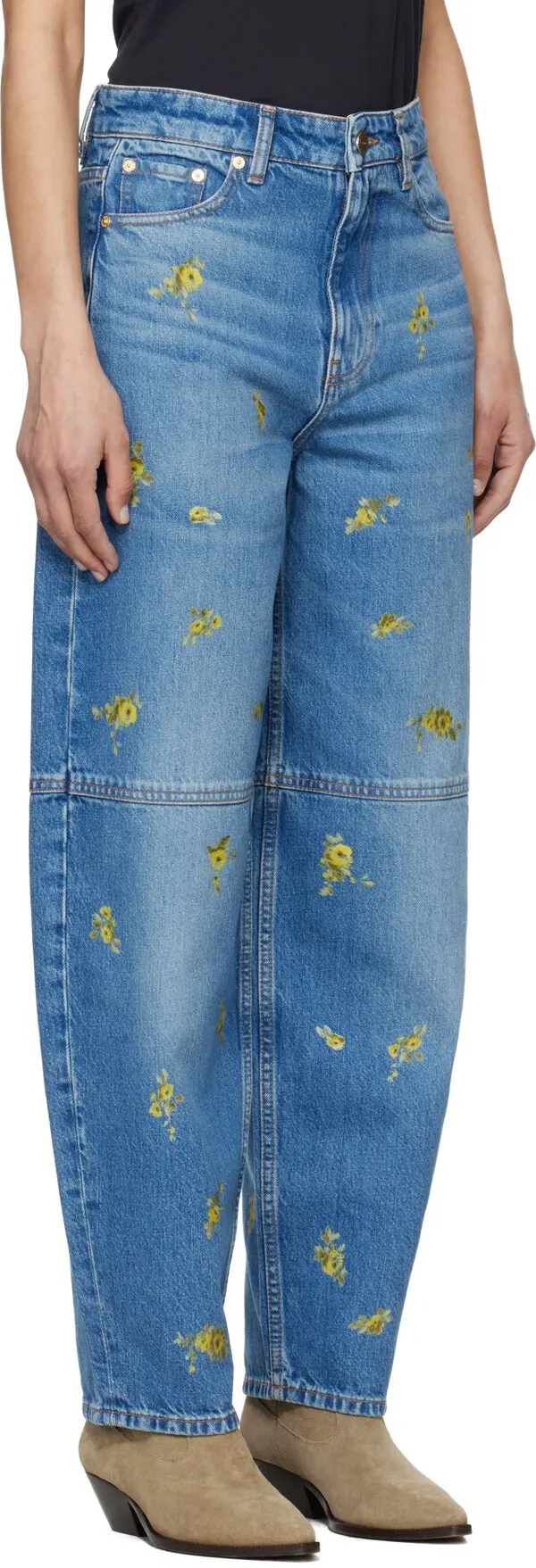 GANNI High Waist Floral Embroidered Jeans - Blue