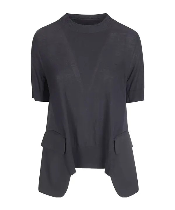 Sacai Knit Pullover With Reverse Slit Detail - Black