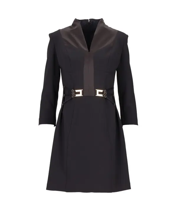 Elisabetta Franchi Three-quarter Sleeve Gold-tone Buckle Dress