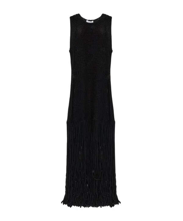 Alaïa Openwork Tasseled Knit Dress - Black