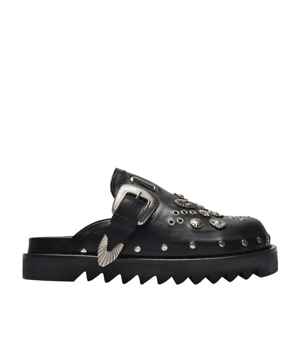 TOGA VIRILIS Silver Embellished Leather Clogs - Black