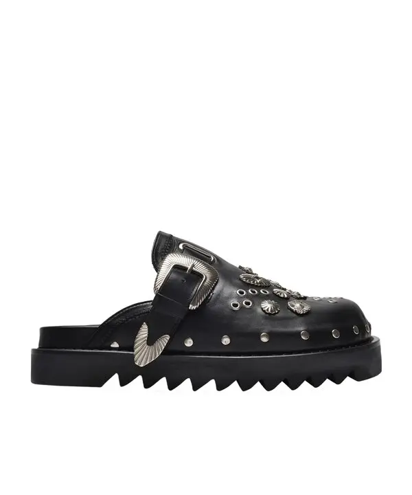 TOGA VIRILIS Silver Embellished Leather Clogs - Black