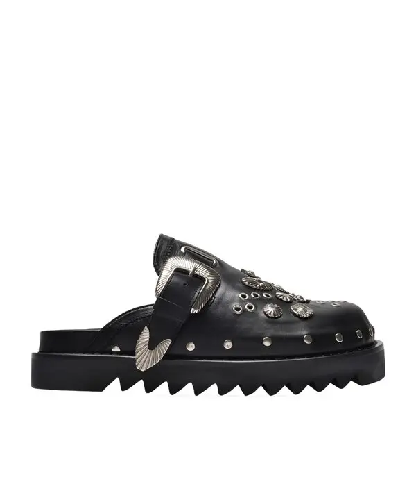 TOGA VIRILIS Silver Embellished Leather Clogs - Black