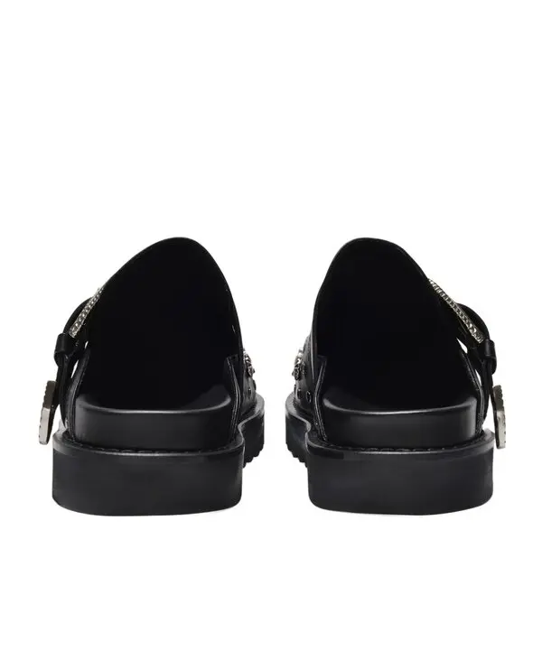 TOGA VIRILIS Silver Embellished Leather Clogs - Black