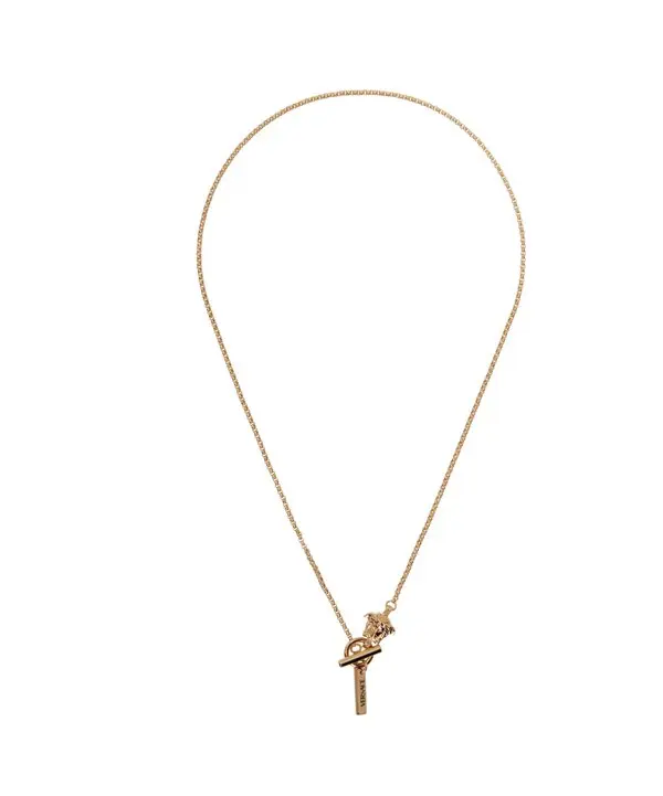 Versace Rolo Necklace With Logo Plaque And Charm - Yellow