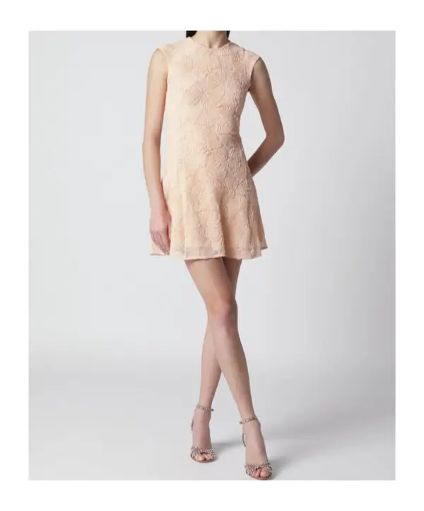 ROTATE BY BIRGER CHRISTENSEN Sleeveless Floral Embroidered Mini Dress - Vanilla-colored