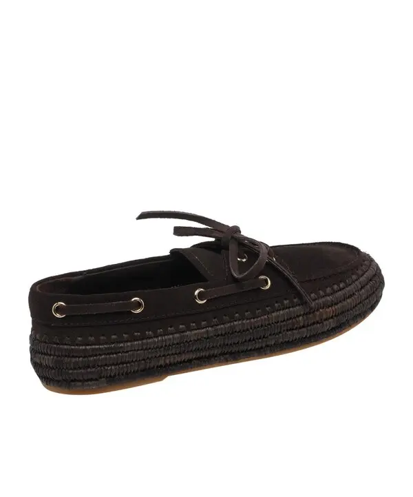 PALOMA BARCELO Penelope Lace-up Flat With Raffia Detailing - Chocolate