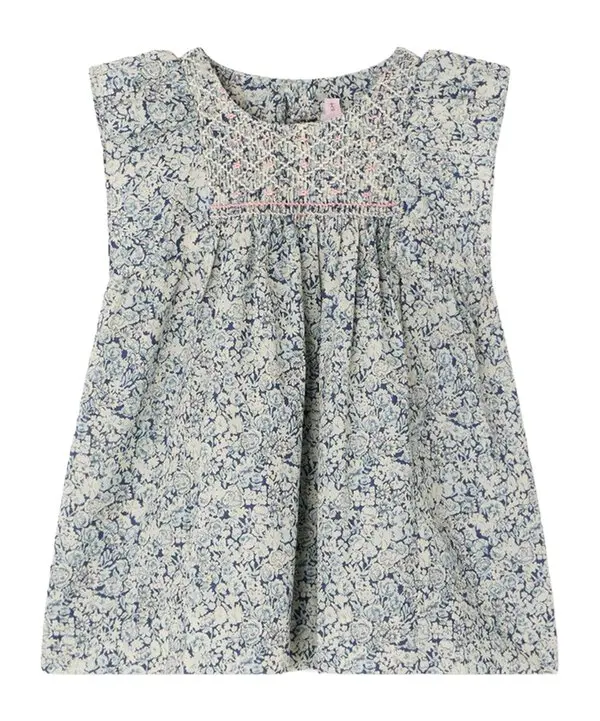 Bonpoint Floral Smocked And Embroidered Dress - Gray