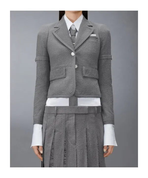 Thom Browne Seersucker Cropped Blazer - Light Gray