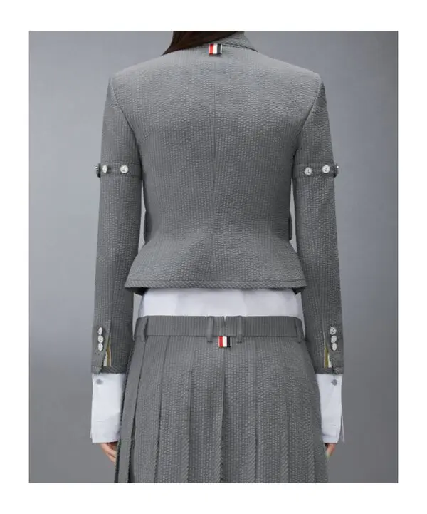 Thom Browne Seersucker Cropped Blazer - Light Gray