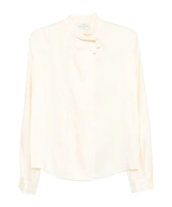 FORTE_FORTE High Neck Long Sleeve Shirt With Tassel Detail - White