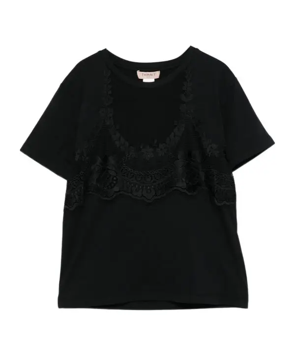 TWINSET Lace Optical Illusion T-shirt - Black
