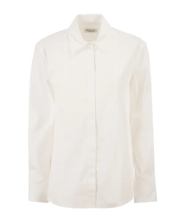 DONDUP Cotton Shirt With Pleated Bib - White