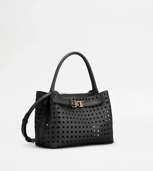 TOD'S Perforated Leather Tote Bag - Black
