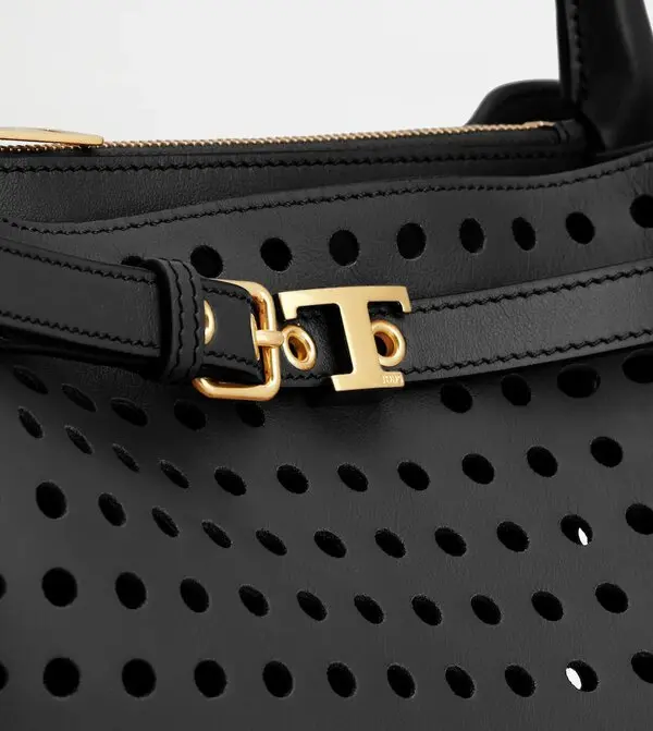 TOD'S Perforated Leather Tote Bag - Black