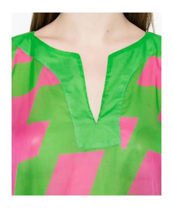 Dries Van Noten Oversized Graphic Printed Kaftan With Fringed Hems - Green