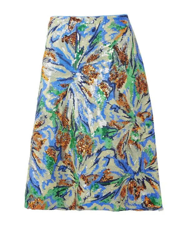 Rabanne Floral Sequin Midi Skirt