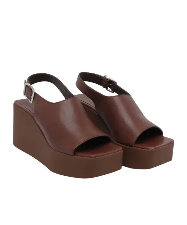 VIC MATIE Square Toe Wedge Sandals - Red