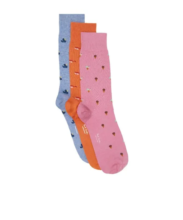 Paul Smith Three-pack Mid-calf Socks With Assorted Patterns - Pink