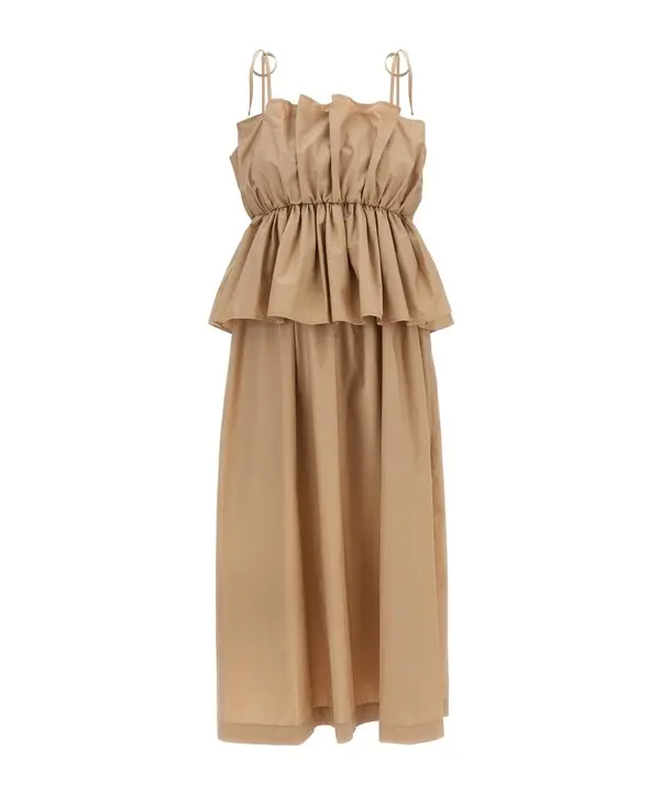 TWINSET Ruffled Poplin Maxi Dress With Square Neckline - Nude