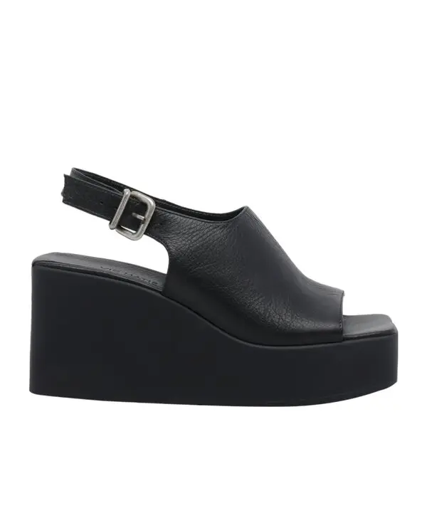 VIC MATIE Square-toe Leather Platform Sandals - Black