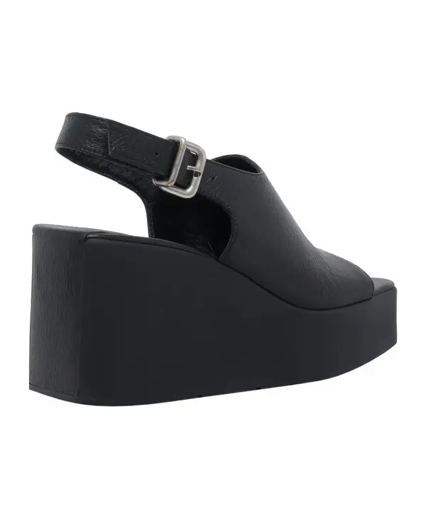 VIC MATIE Square-toe Leather Platform Sandals - Black