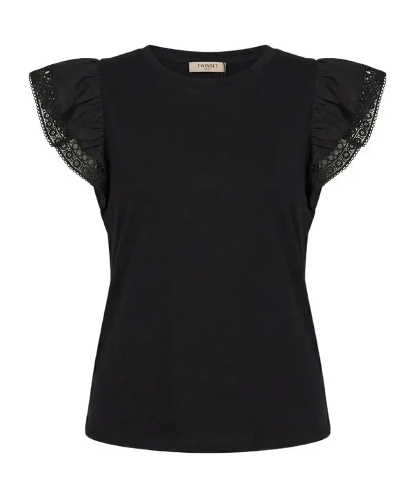 TWINSET Lace Ruffle Sleeve T-shirt - Black