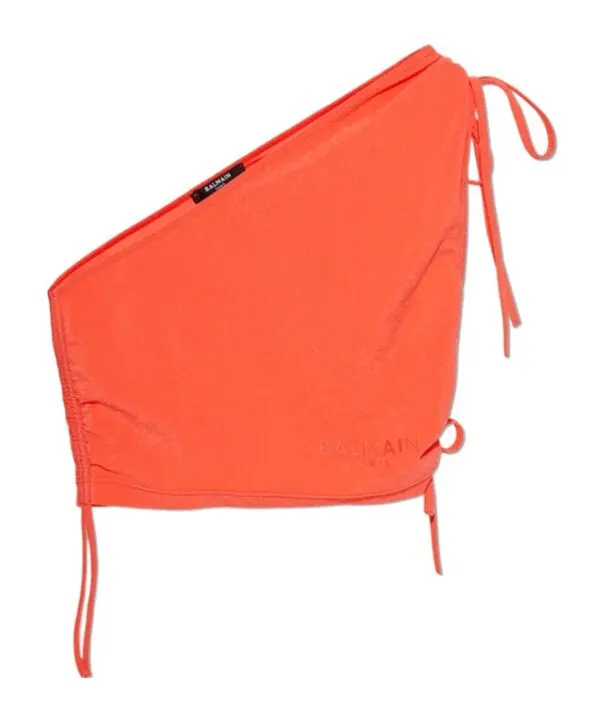 Balmain One-shoulder Tie Detail Cropped Top - Orange